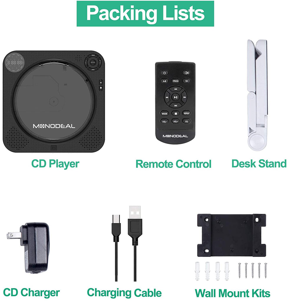 CD Player Boombox with Bluetooth, MONODEAL Portable Rechargeable CD Pl ...